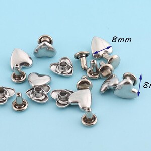 8mm Silver Rivets Heart-shape Rivet Metal Button Double Capped Rivets ...