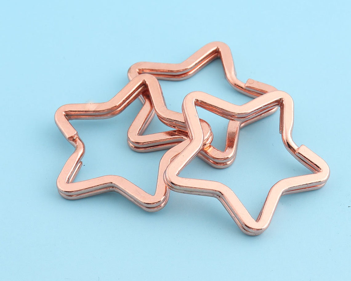 Rose Gold Star Key Ring 10pcs *35mm Large Key Fob Ring Metal Split Ring ...