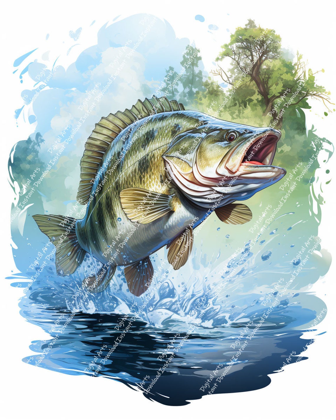 4 Largemouth Bass Watercolor High Quality PNG| Sublimation | Digital ...