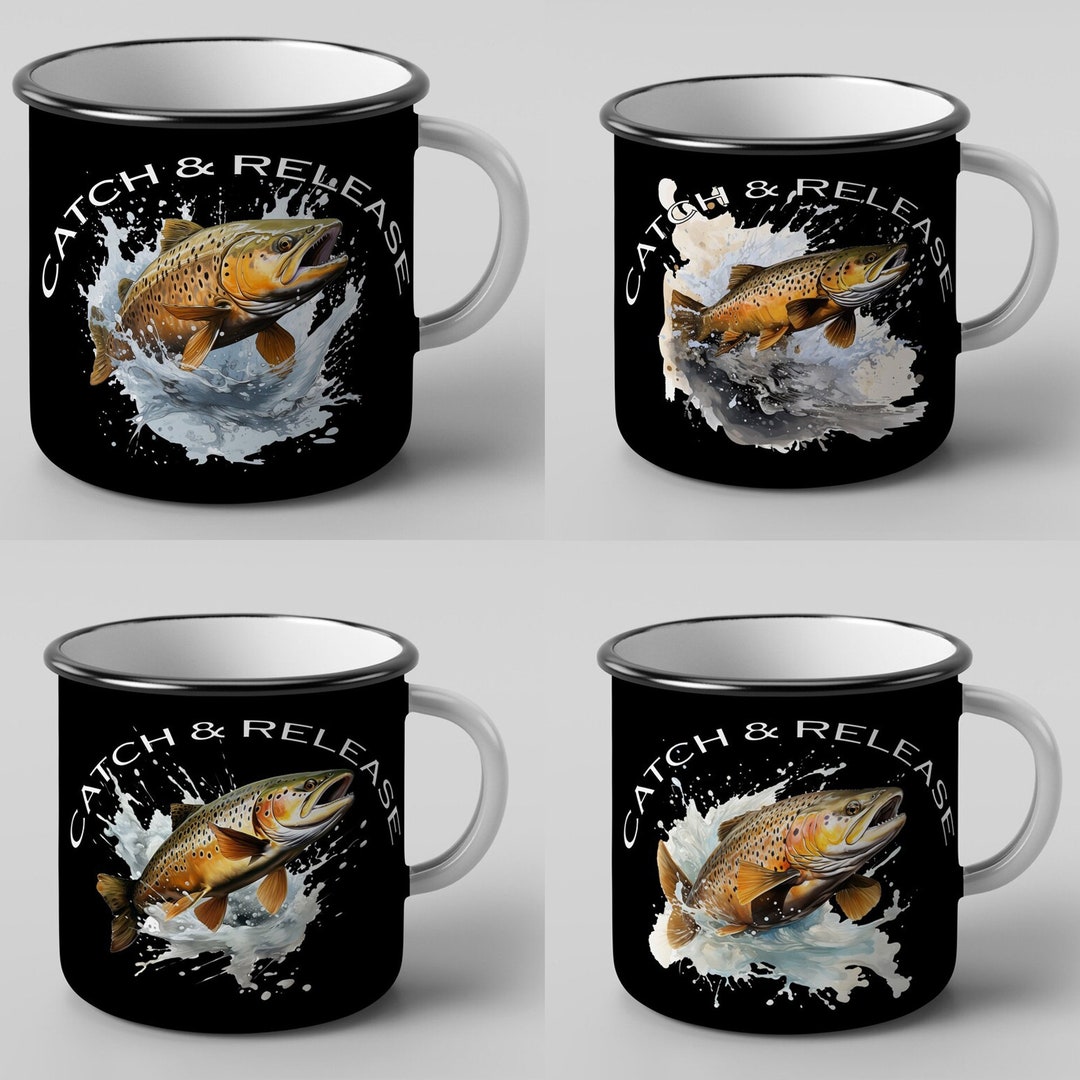 Brown Trout Water Splash Enamel Cup Enamel Coffee Mug Customized Trout ...