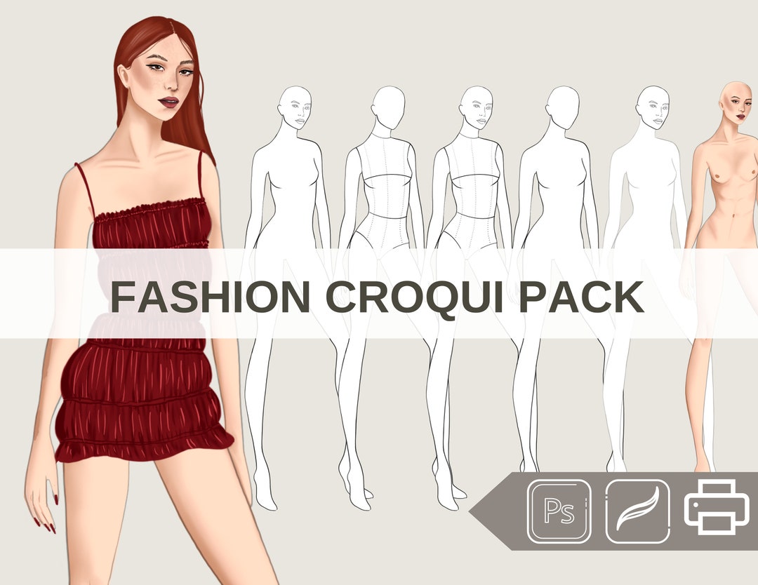 FASHION CROQUIS Figure/template - 7 Pdfs/template and Skin Color ...