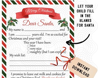 Letter to Santa Santa Letter Kids Letter to Santa Printable Letter to ...