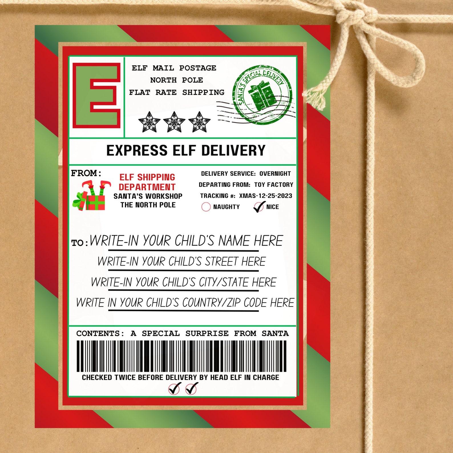 Santa Elf Shipping Label PRINTABLE / Instant Download / Christmas Gift ...