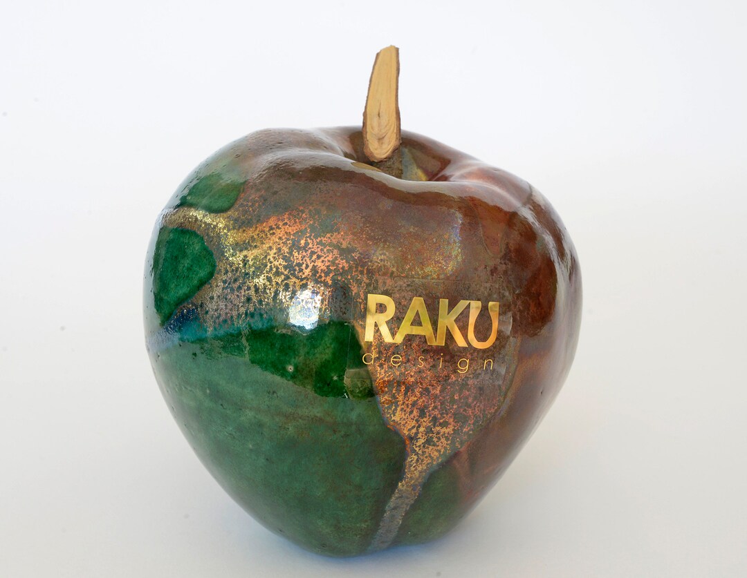 Raku Pottery // Large Green Gold Apple // Luxury Home Decor // Unique ...
