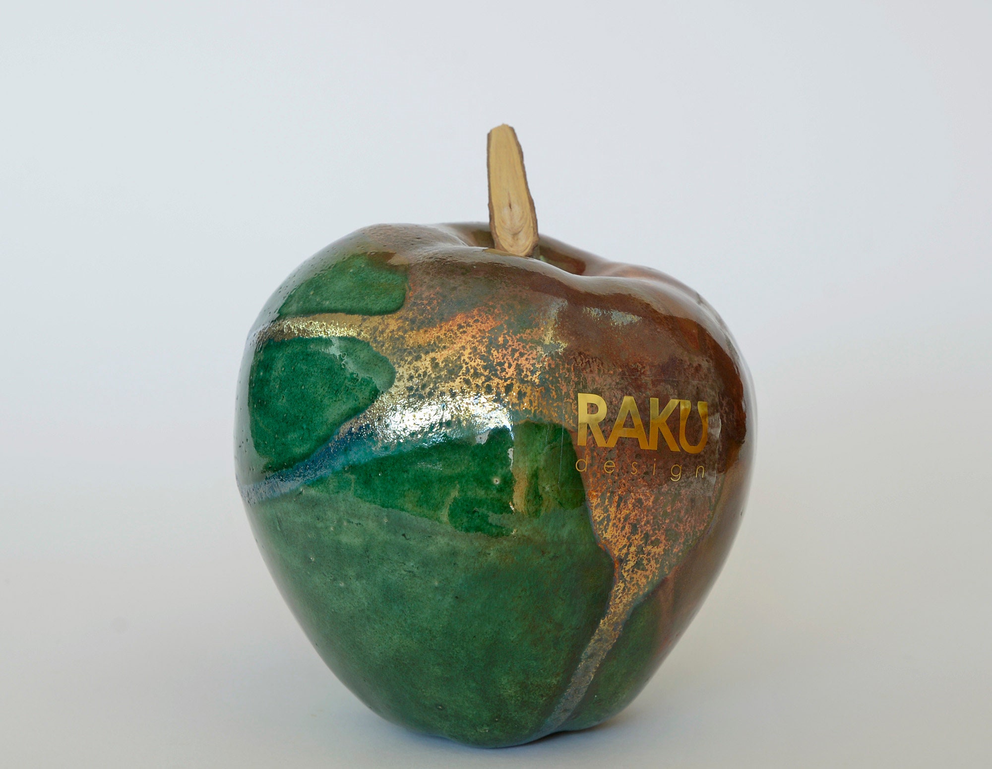 Raku Pottery // Large Green Gold Apple // Luxury Home Decor // - Etsy