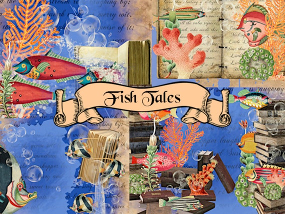 Fish Tales. Books in the Ocean Journal Kit. Collage and | Etsy