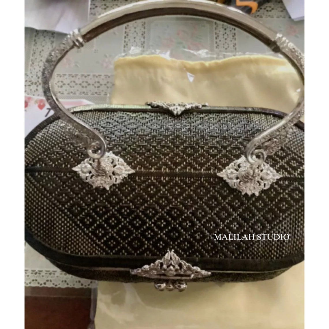 Yan Lipao Basketry Handbag Thai Handicraft Wickerwork Black Color With ...