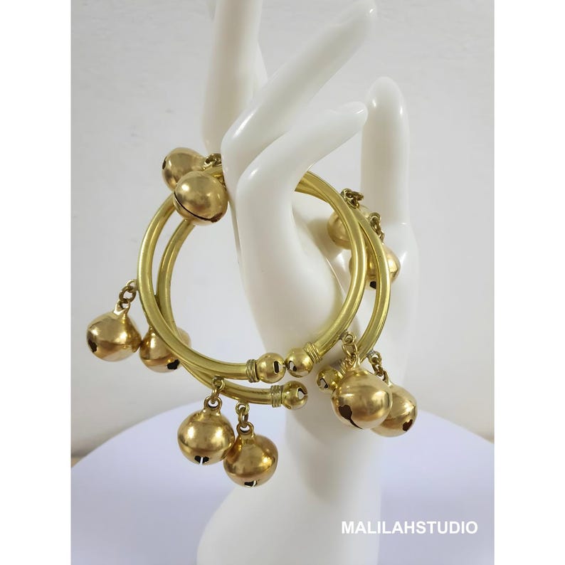 Brass Bangle With Bell Pendants – Handmade Thai Jewelry, Real Brass ...