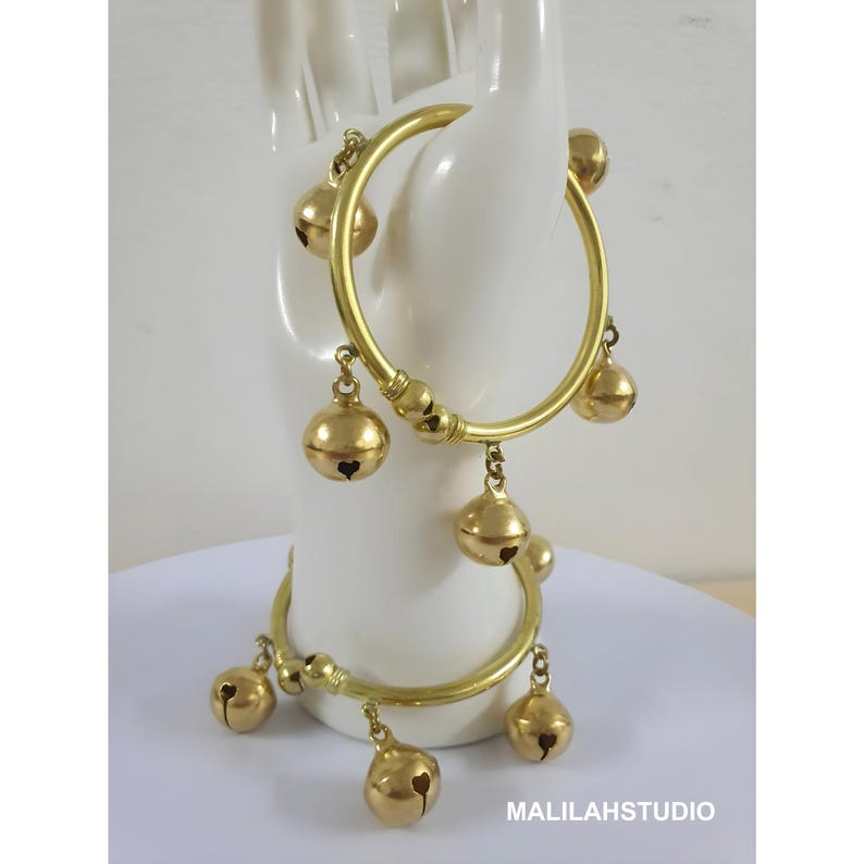 Brass Bangle With Bell Pendants – Handmade Thai Jewelry, Real Brass ...