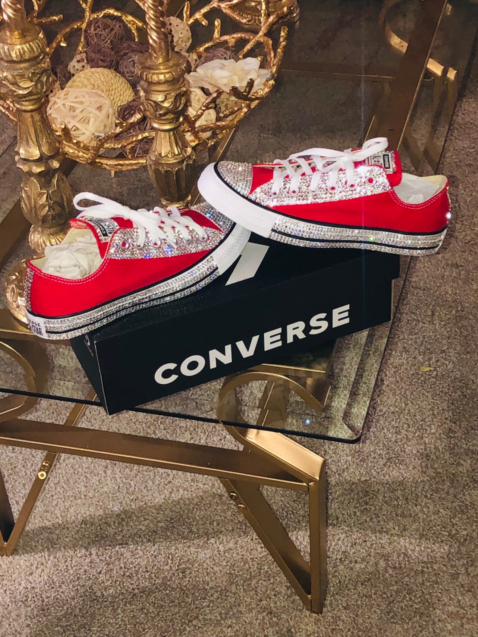 Red Custom Bling Converse - Etsy