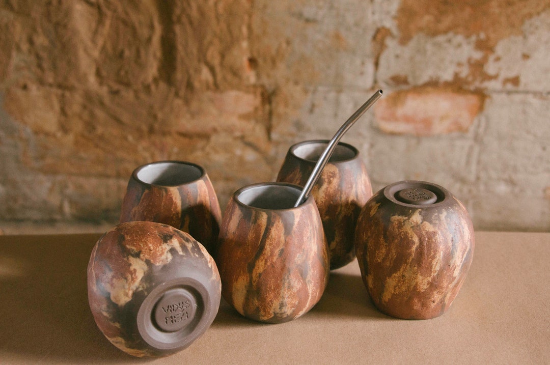 Handmade Ceramic Yerba Mate Cup Gourd Calabaza With White Glaze 310ml ...