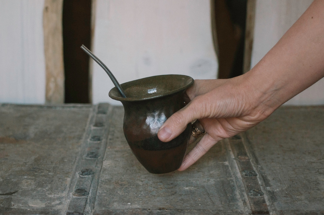 Handmade Ceramic Erva Mate Chimarrao Cup Gourd Cuia Calabash With Gray ...