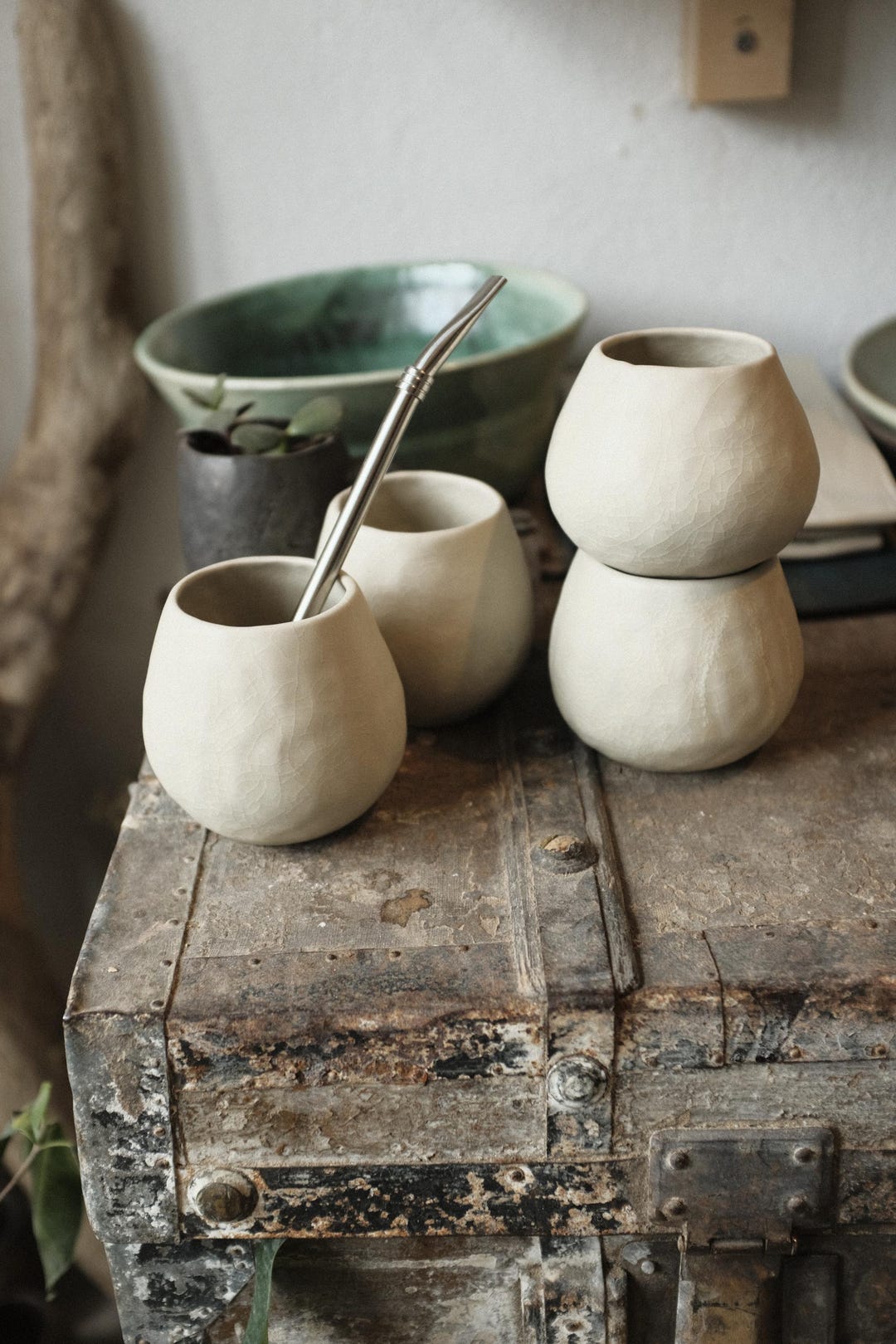 Handmade Ceramic Yerba Mate Cup Gourd Calabaza Calabash With White ...