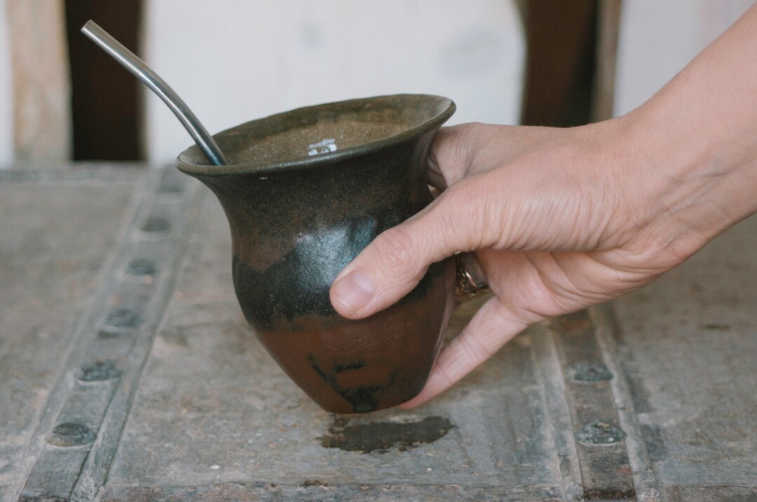 Handmade Ceramic Erva Mate Chimarrao Cup Gourd Cuia Calabash With Gray ...