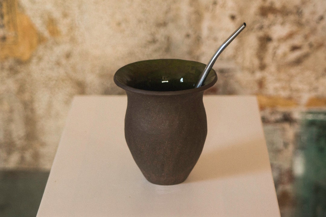 Handmade Ceramic Erva Mate Cup Gourd Chimarrao Ciua With Green Glaze ...