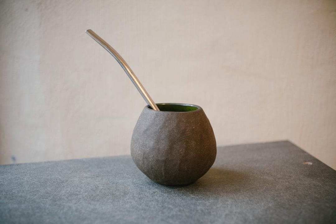 Handmade Ceramic Yerba Mate Cup Gourd Calabaza With Green Glaze 200ml ...