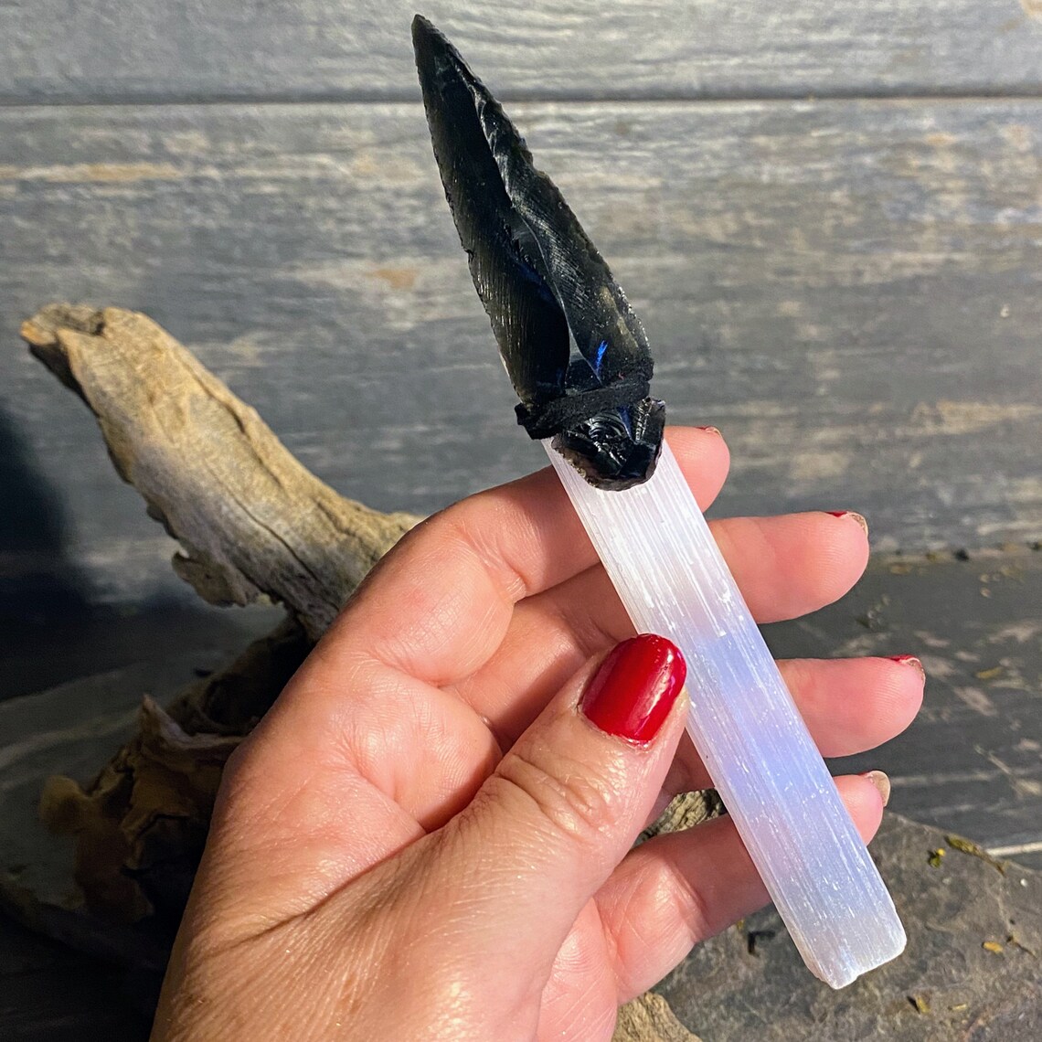 Obsidian Athame Selenite Wand Cord Cutting Tool Obsidian - Etsy
