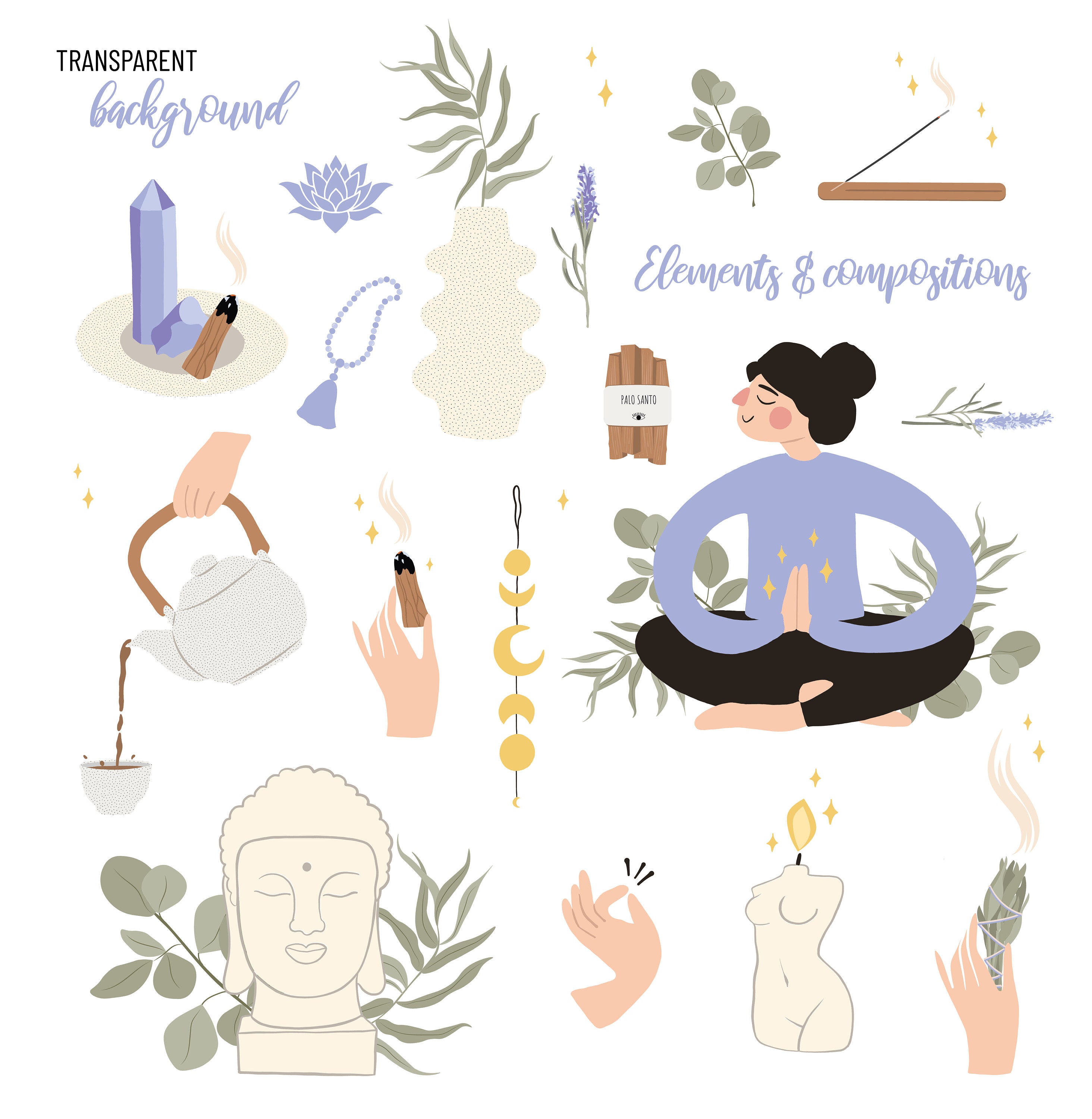 Meditation Body and Soul Clip Art Elements Relaxation - Etsy