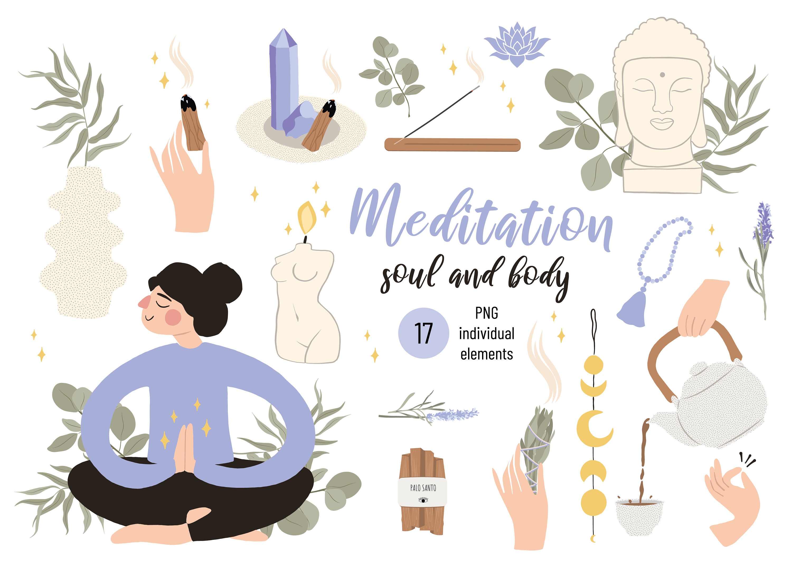 Meditation Body and Soul Clip Art Elements, Relaxation, Mindfulness ...