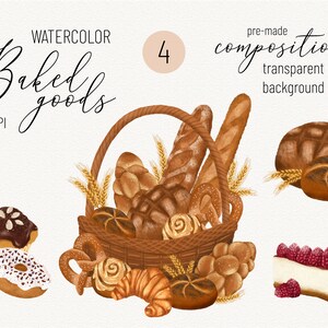 Watercolor Baked Goods Clip Art of Bread Cakes Desserts. | Etsy