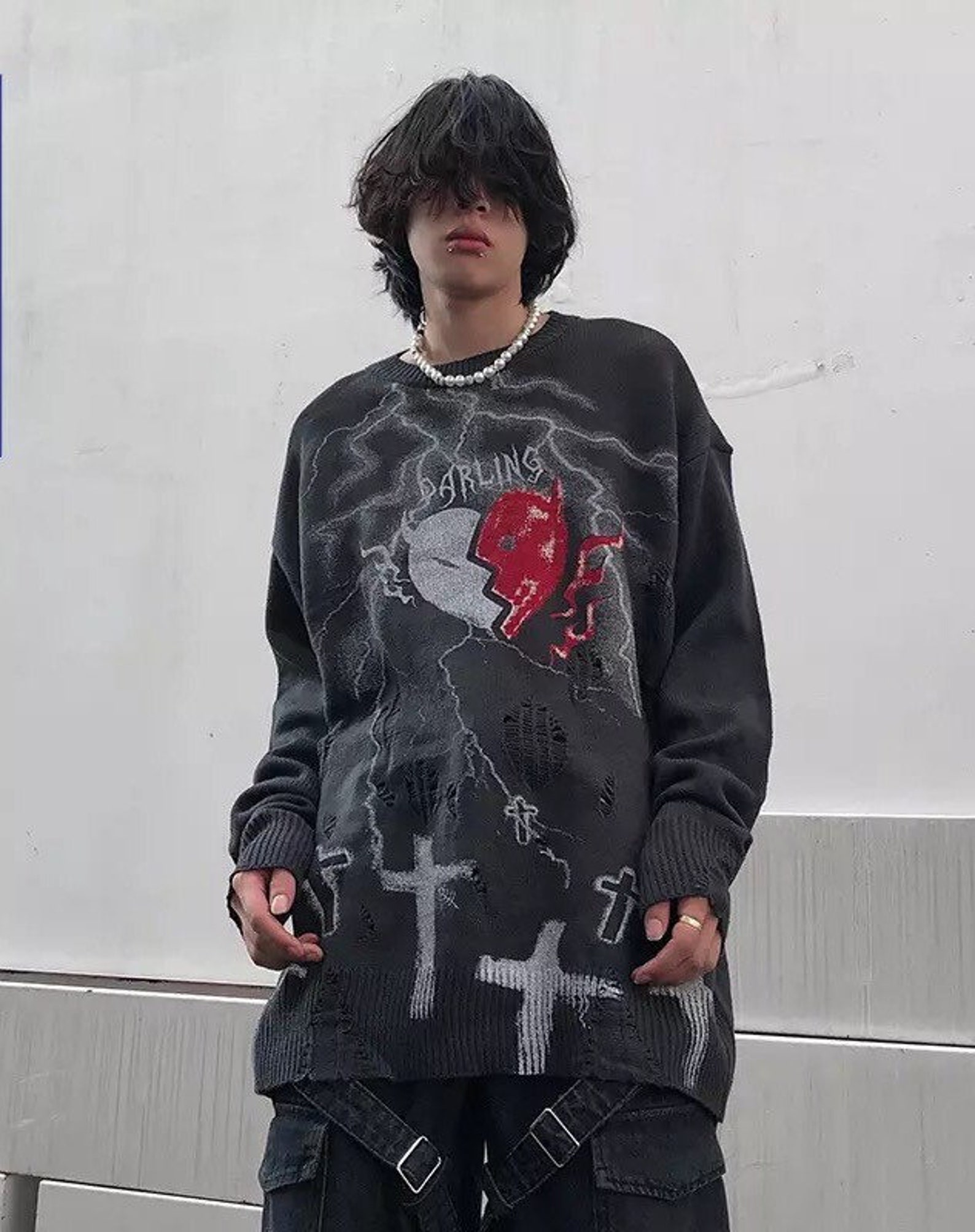 Broken heart ripped style alt sweater | Etsy