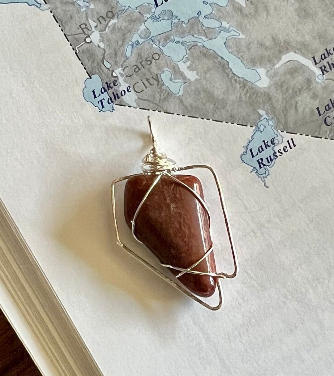 Nevada Shaped Stone Pendant/nevada Agate/silver Wire Pendant/state of ...