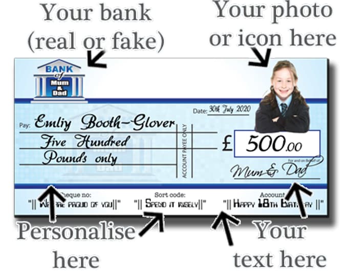 Personalised Giant Cheque Birthday Gift of Money Charity Presentation ...