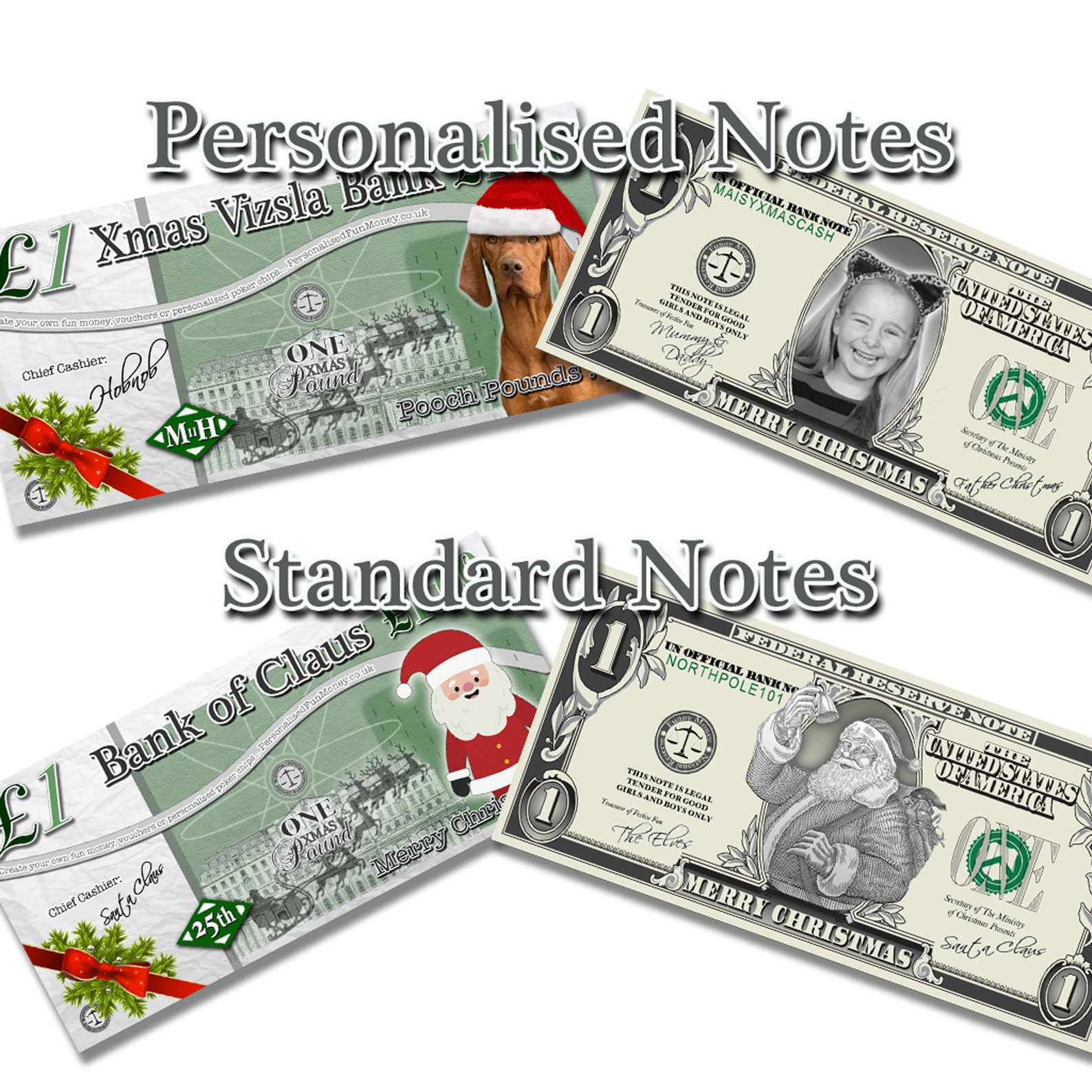 Personalised Santa One Dollar Bills Christmas Stocking Filler | Etsy