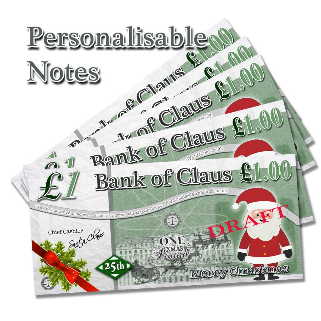 Christmas Santa One Pound Notes Personalised Christmas Stocking Filler ...
