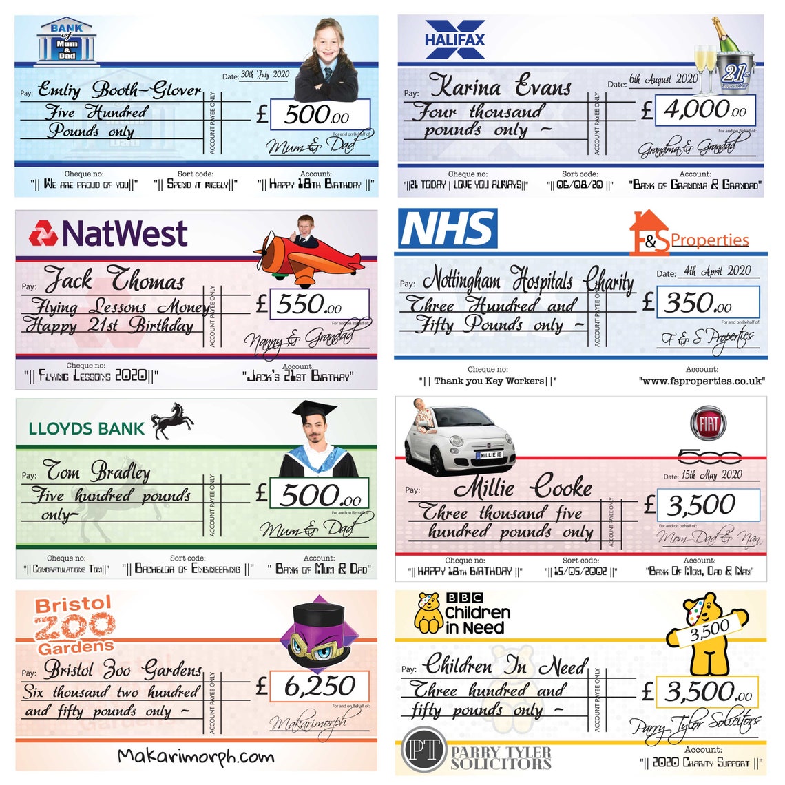 Personalised Giant Cheque Birthday Gift of Money Charity - Etsy UK