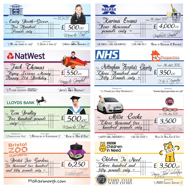 Personalised Giant Cheque Birthday Gift of Money Charity - Etsy UK
