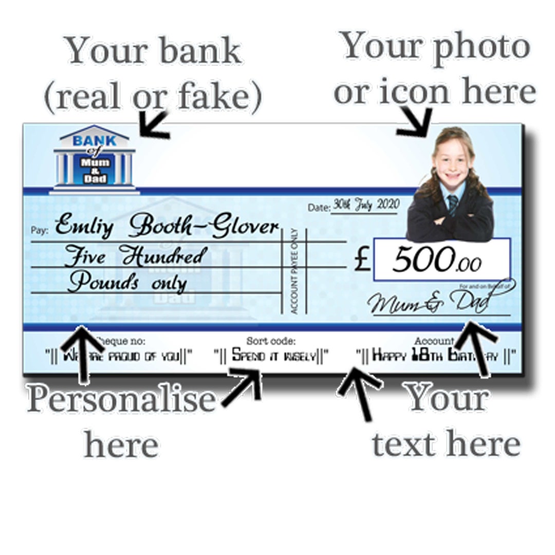 Personalised Giant Cheque Birthday Gift of Money Charity Presentation ...