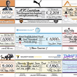 Personalised Giant Cheque Birthday Gift of Money Charity Presentation ...