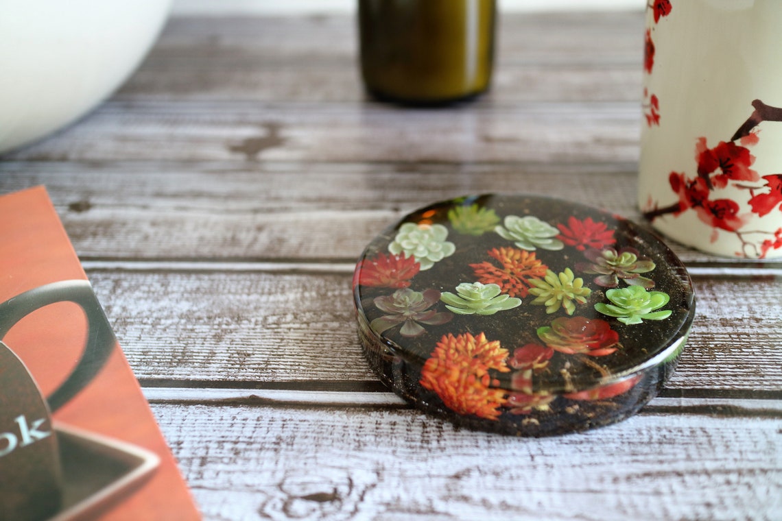 Succulent Garden Coaster Handmade With Resin and Real Soil - Etsy