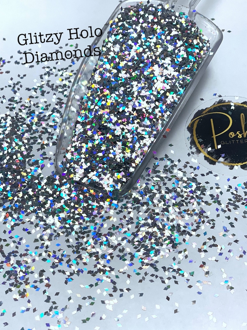GLITZY HOLO Diamonds - Silver Holographic DIAMOND Glitter- Polyester ...