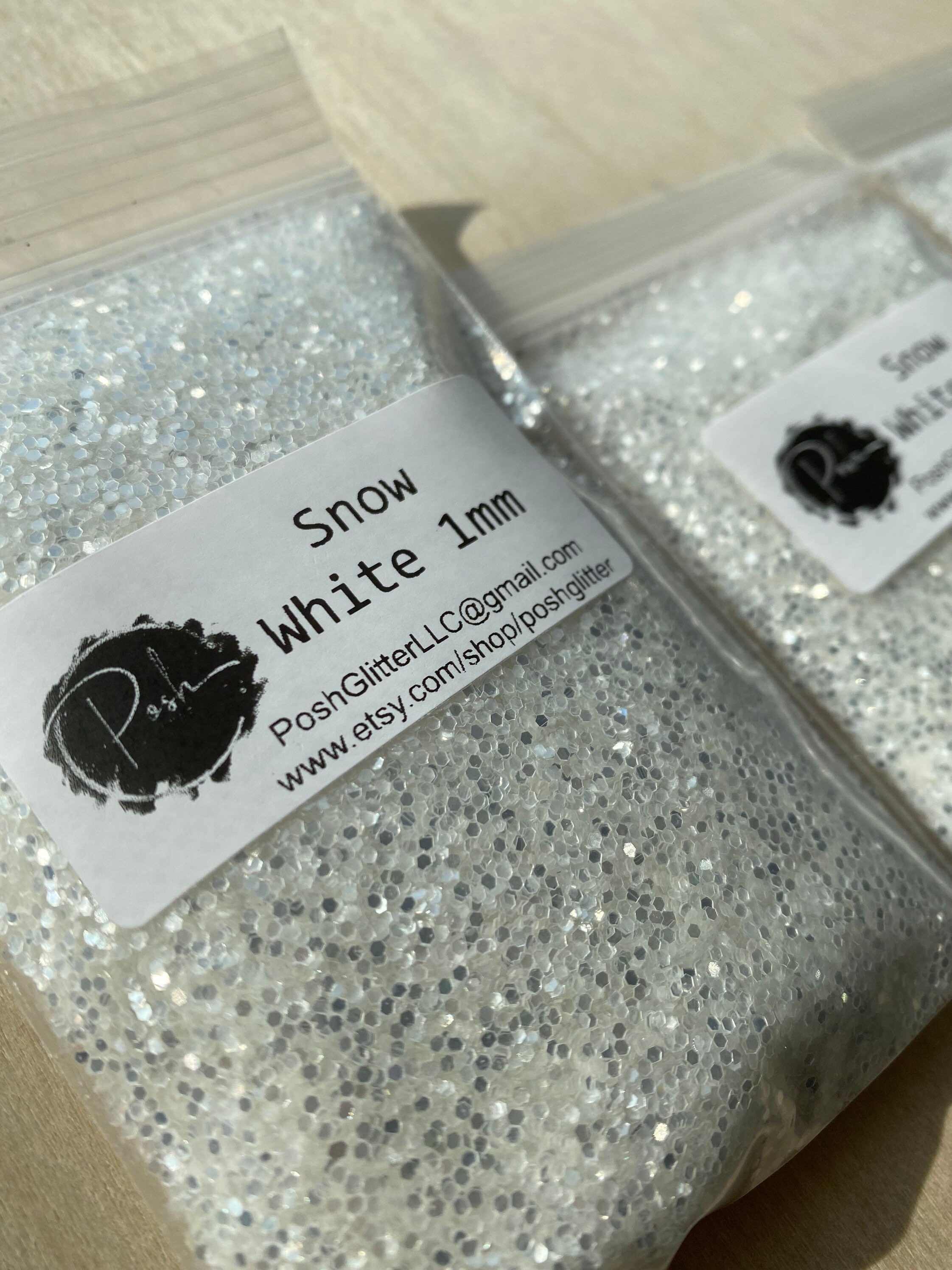 SNOW WHITE 1MM, White Silver Glitter Hex Cut, Polyester Glitter ...
