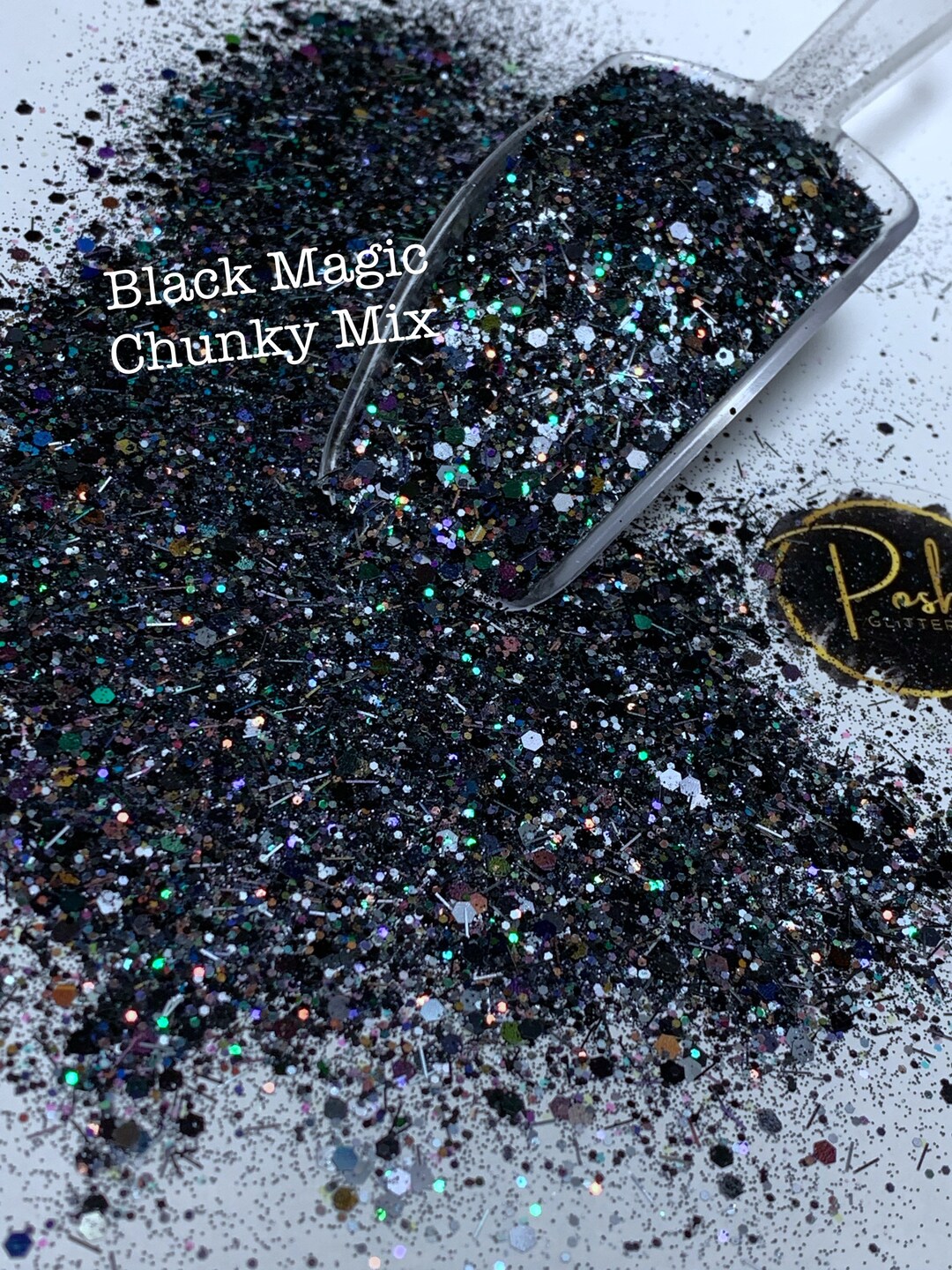 BLACK MAGIC CHUNKY Mix, Black Chunky Holographic Glitter Mix, Polyester ...