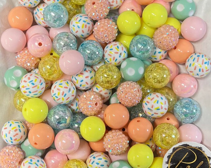 PASTEL Sprinkle BUBBLEGUM BEADS 20mm Product #17, Chunky Beads, Bubble ...