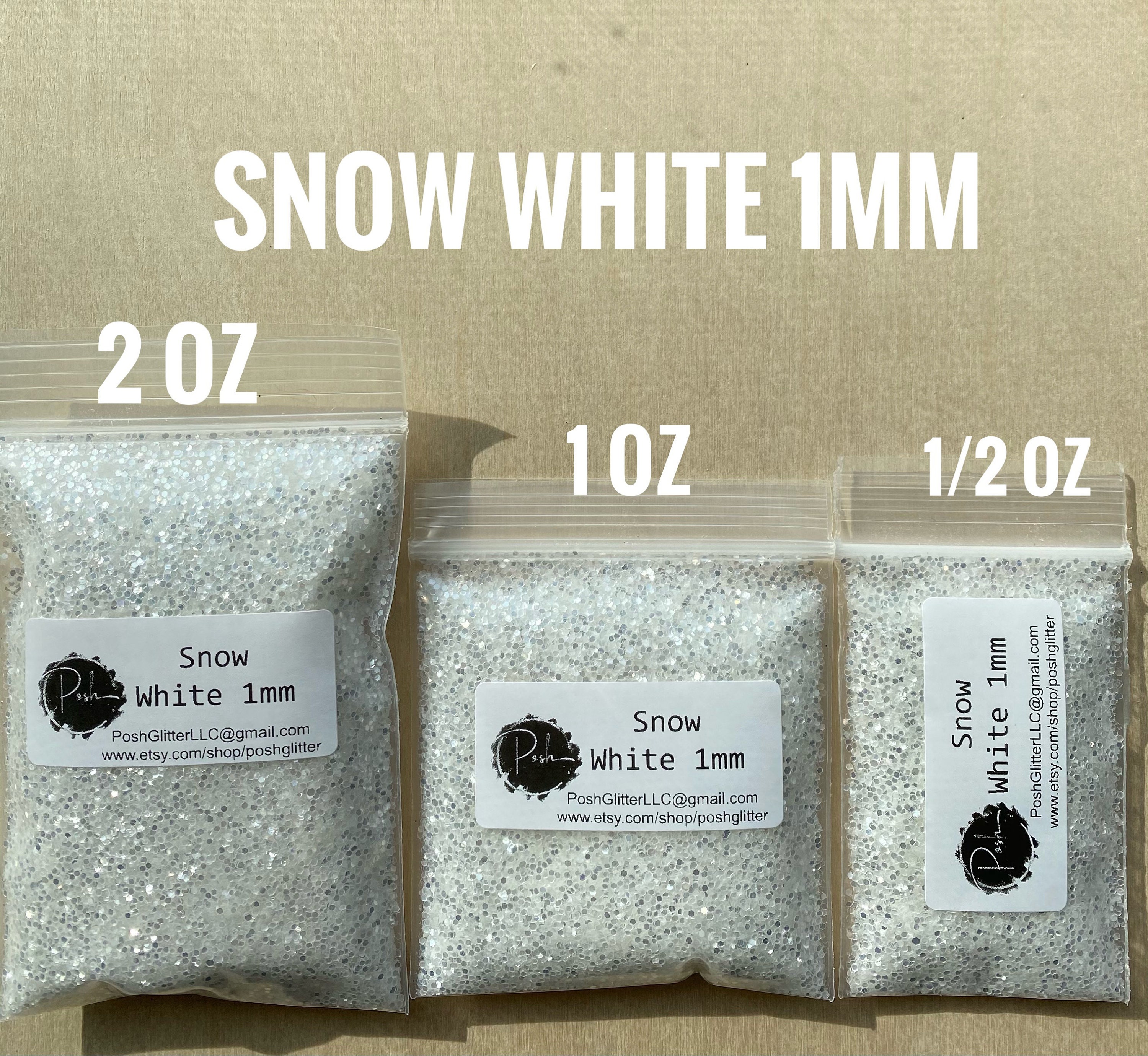 SNOW WHITE 1MM, White Silver Glitter Hex Cut, Polyester Glitter ...