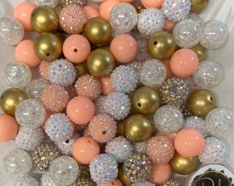 PINK Gold BUBBLEGUM BEADS 20mm, Product #36 Bubble Gum Bead Sets, Acrylic Beads, Chunky Bead ...