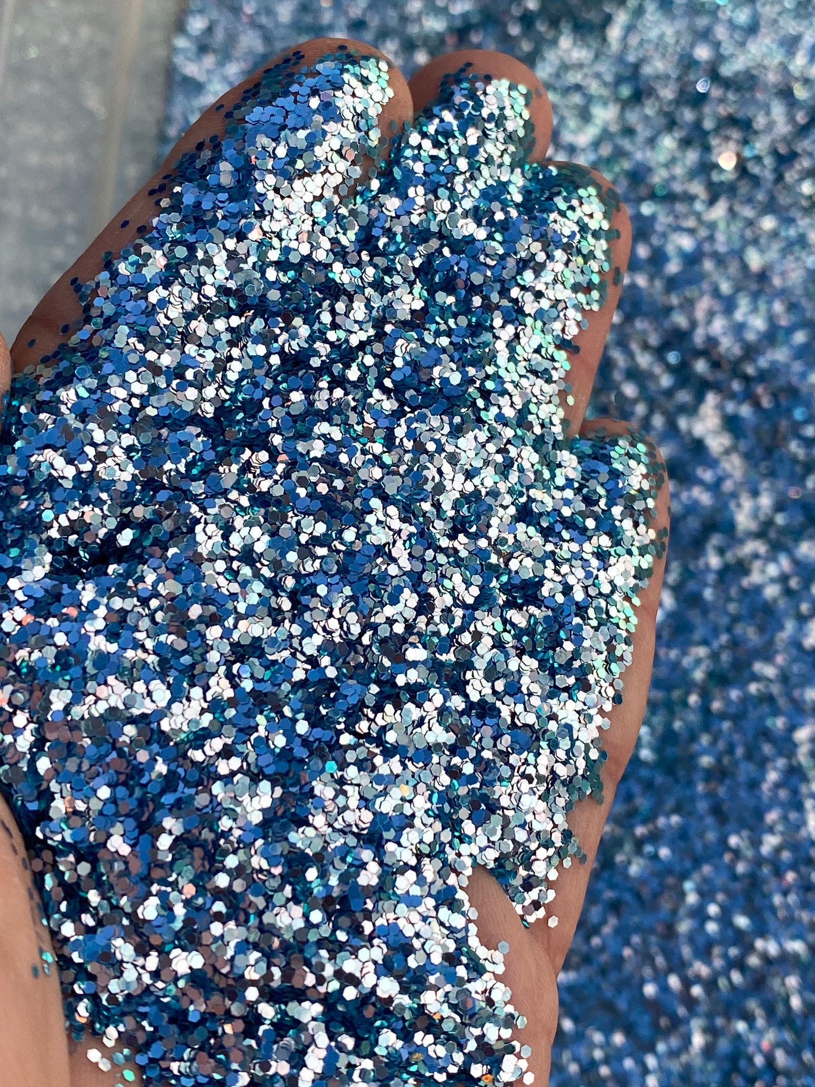 ICE BLUE 1MM - Light Blue Silver Color Shift Glitter - Hex Cut ...