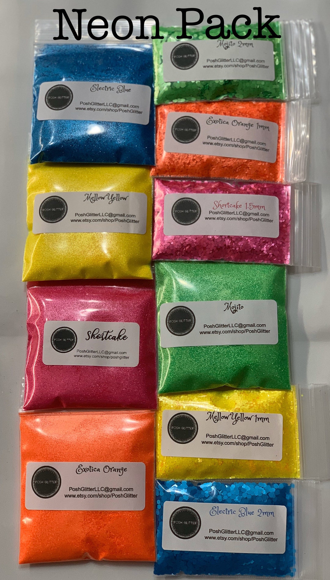 NEON Glitter PACK - FLUORESCENT - Ultra Fine Loose Glitter - Polyester ...