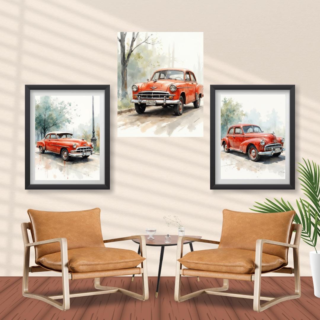 Vintage Car Prints - Set of 3 Prints, Boy Nursery, Car Posters,boy ...