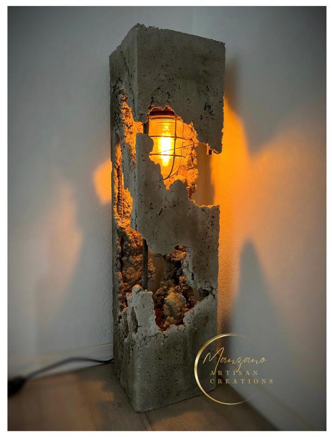 Concrete Decay Lamp With Vintage Brass Marine Light -36-inch ...