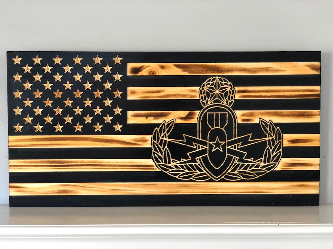 EOD Master Badge Wooden Flag Wooden American Flag, Red and Blue or ...