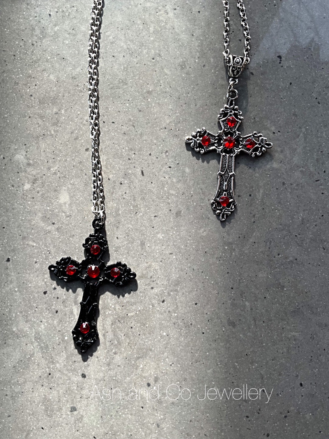 Large Vintage Style Cross, Crucifix Necklace, With Ruby Blood Red ...