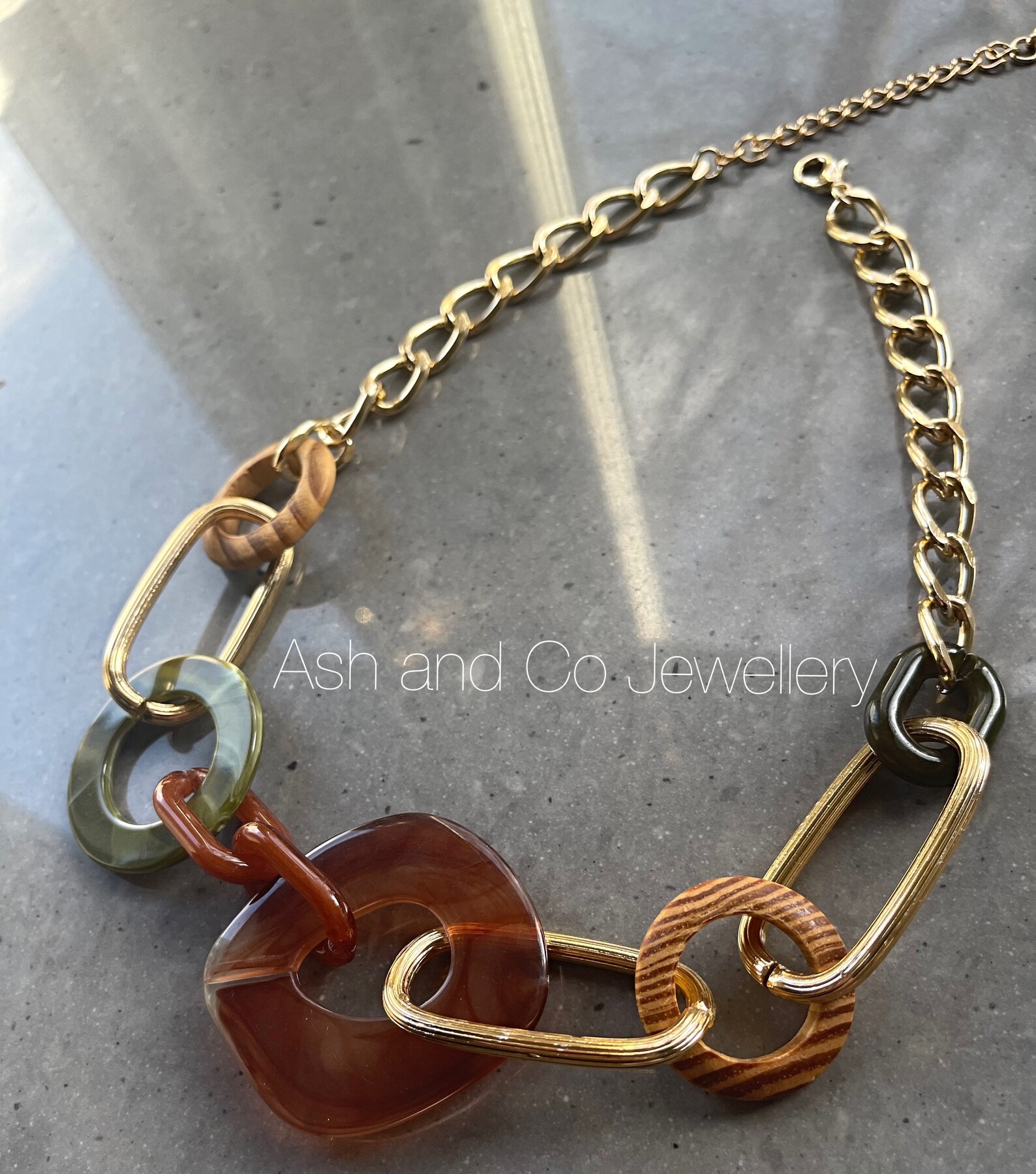 Acrylic Multi Coloured Tortoise Shell Gold Linked Necklace. With a ...