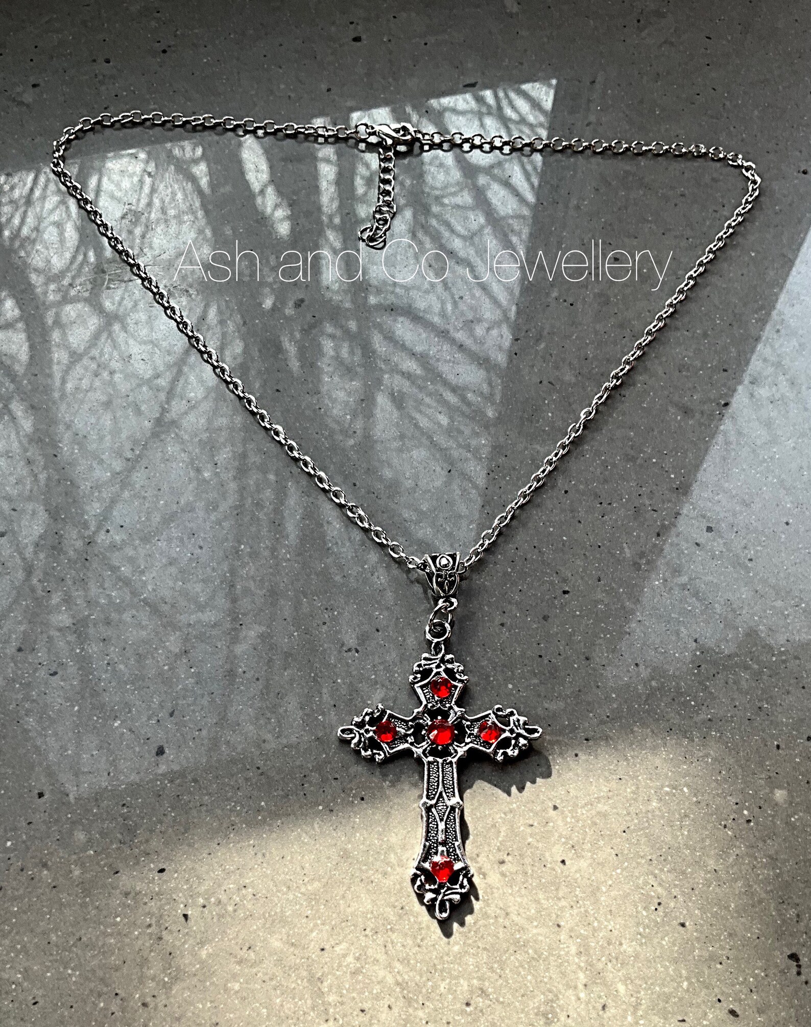 Large Vintage Style Cross, Crucifix Necklace, With Ruby Blood Red ...