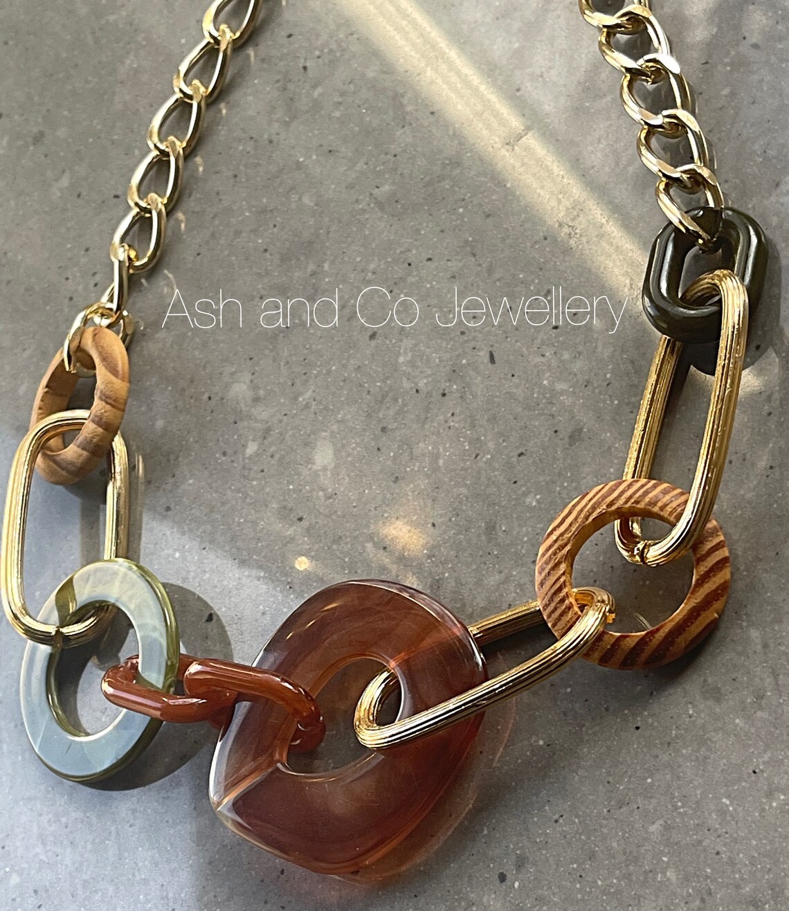 Acrylic Multi Coloured Tortoise Shell Gold Linked Necklace. With a ...