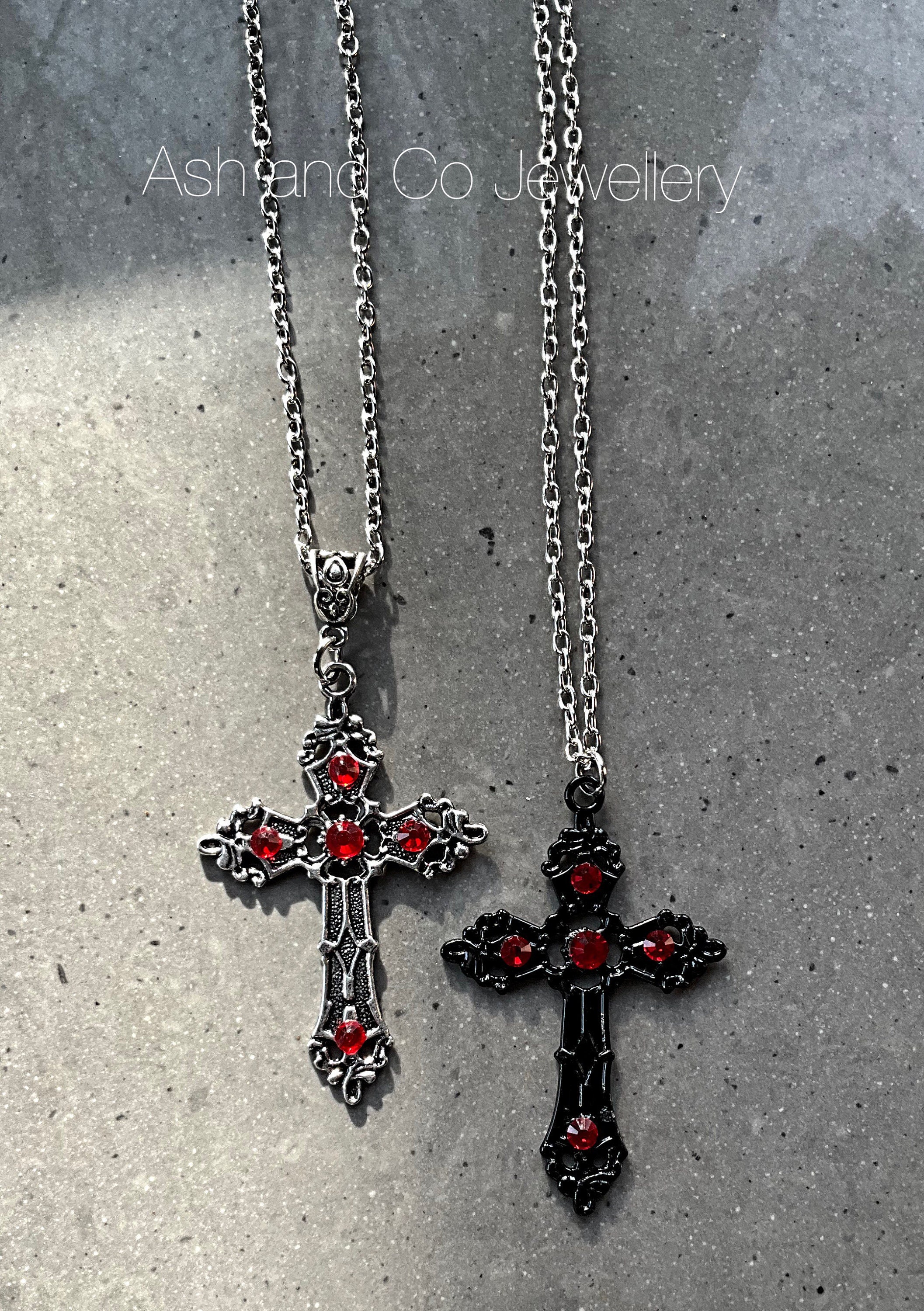 Large Vintage Style Cross, Crucifix Necklace, With Ruby Blood Red ...